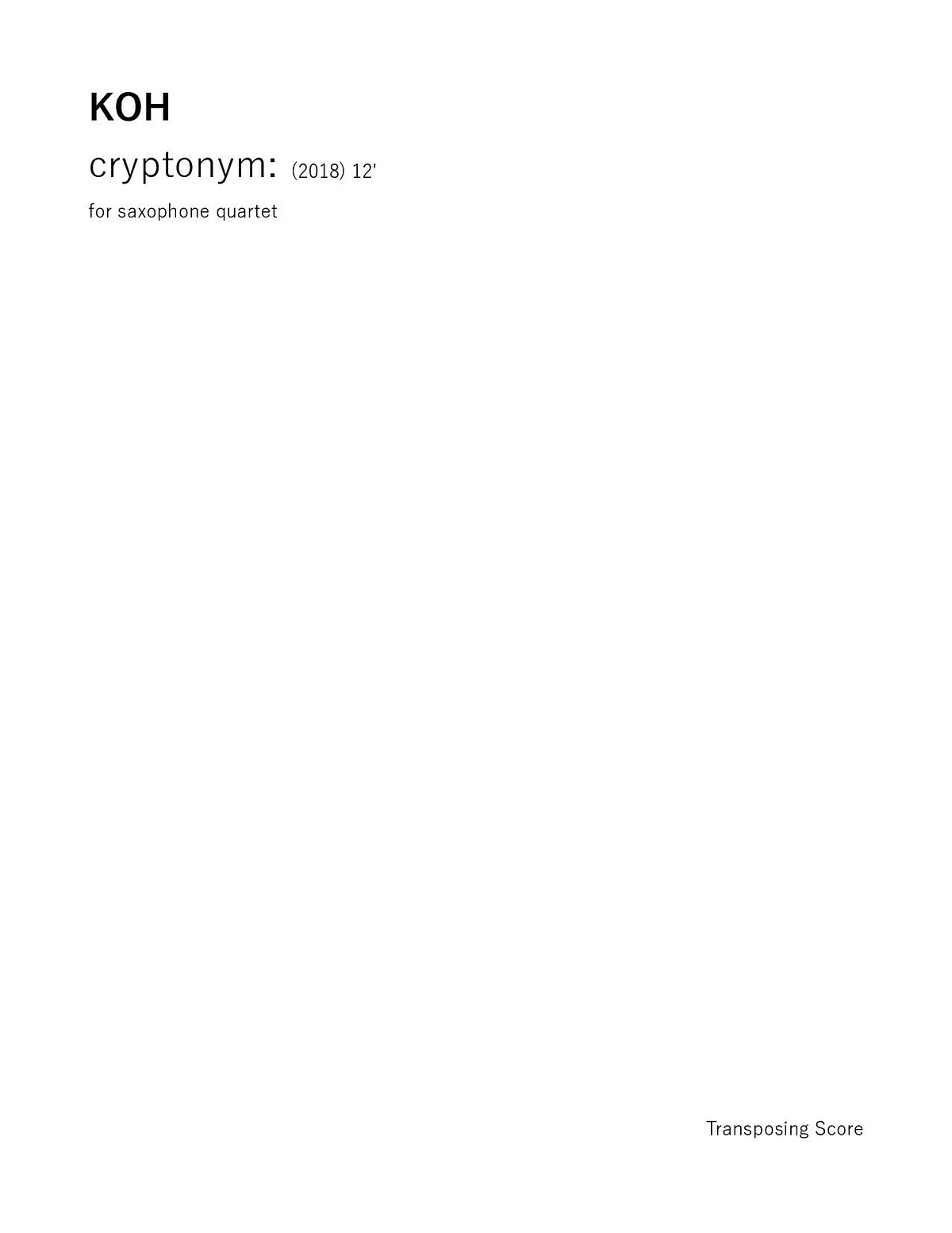 Emily Koh | cryptonym: (2018) - SCORE and PARTS