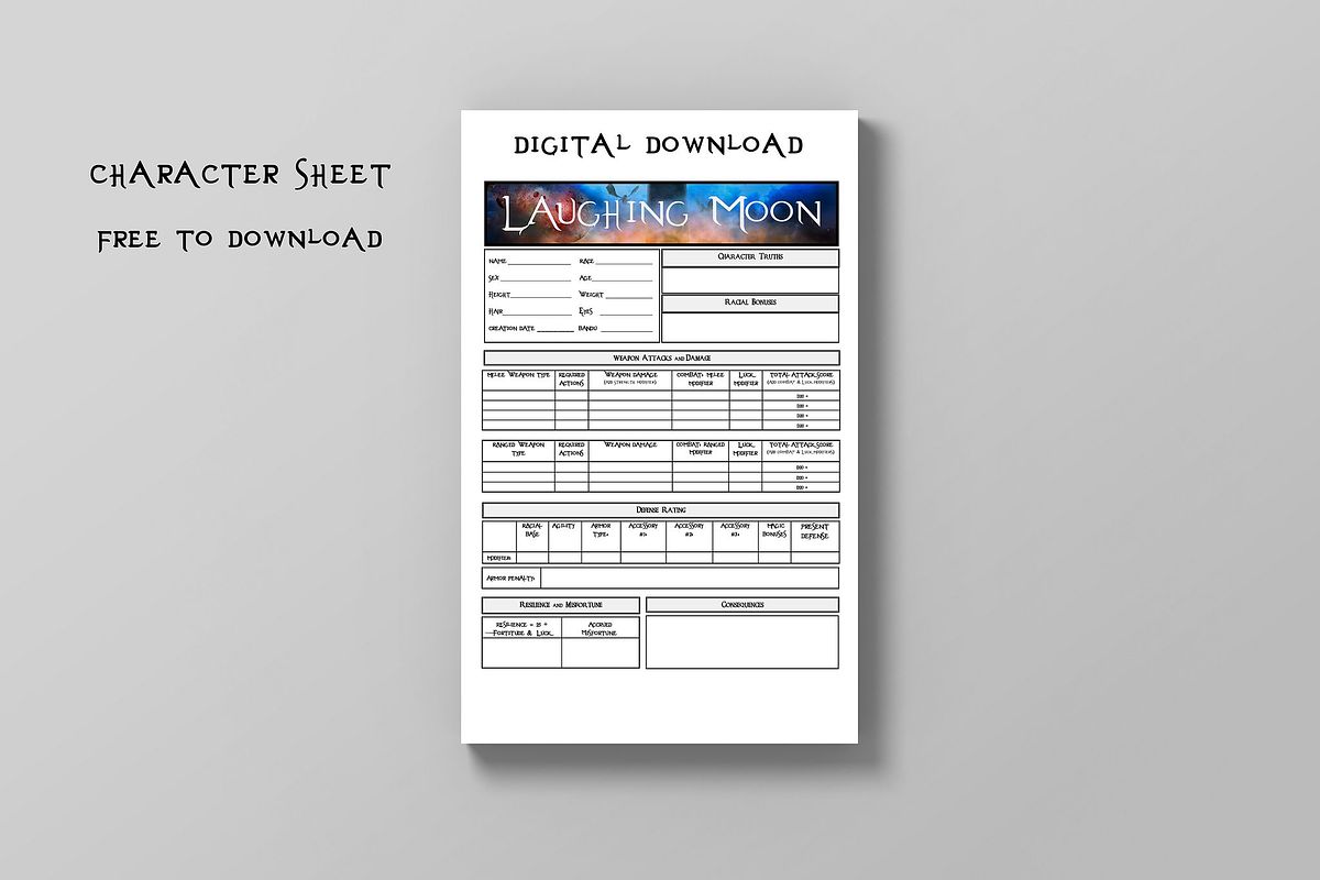 Laughing Moon Adventure Character Sheet PDF (Bandiar)
